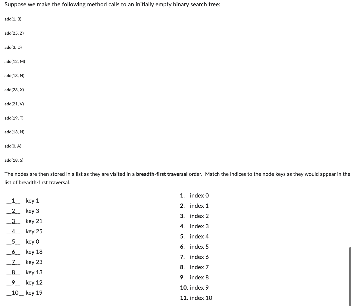 Solved Suppose we make the following method calls to an | Chegg.com