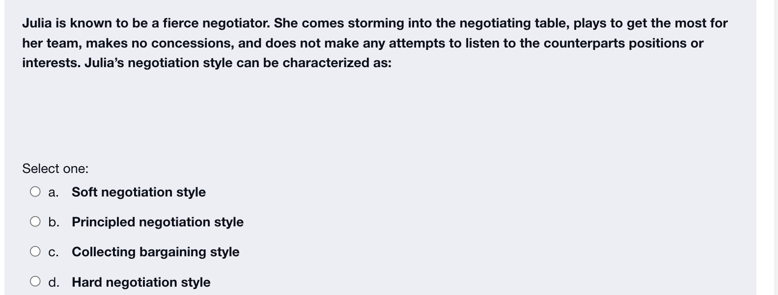 Solved Julia is known to be a fierce negotiator. She comes | Chegg.com
