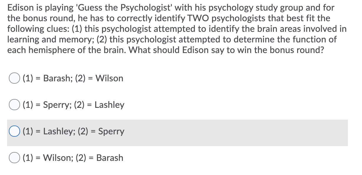 Solved Edison is playing 'Guess the Psychologist' with his | Chegg.com