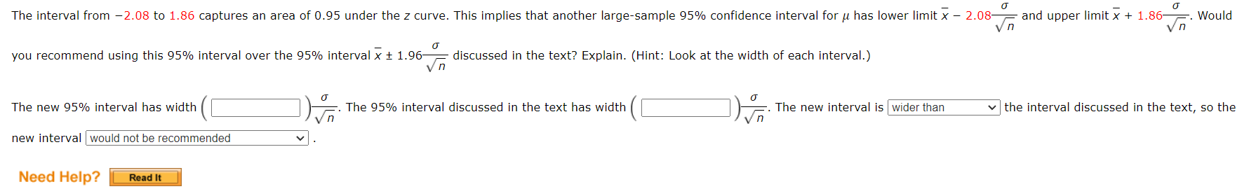 Solved The interval from −2.08 to 1.86 captures an area of | Chegg.com