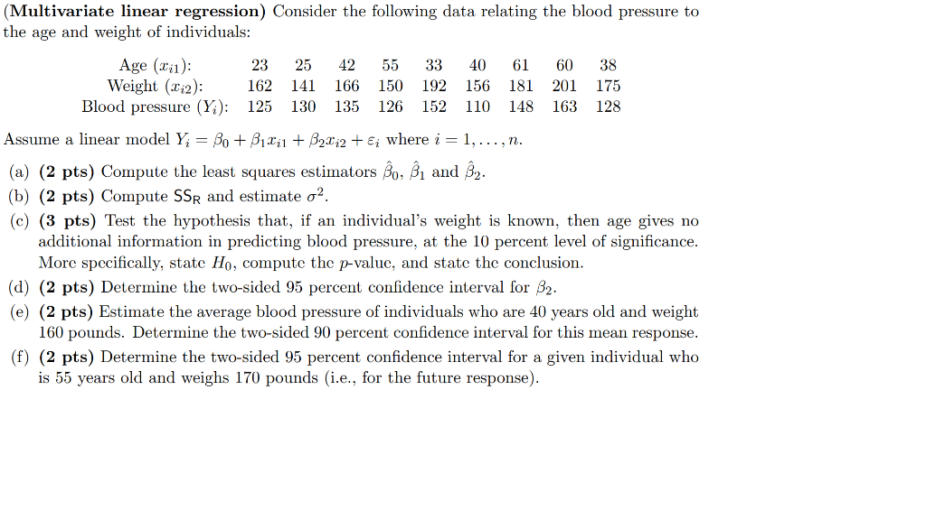 Solved (Multivariate linear regression) Consider the | Chegg.com