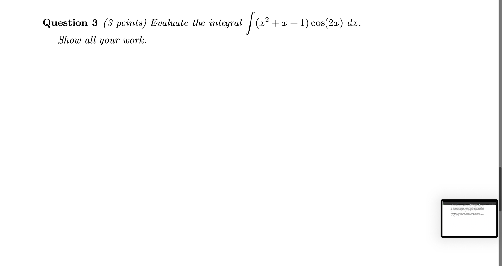 Solved Question 3 (3 points) Evaluate the integral | Chegg.com
