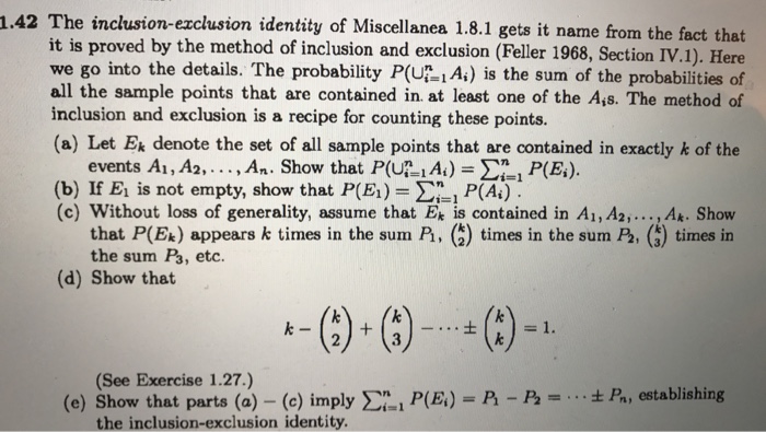 Solved 1.42 The inclusion-ezclusion identity of Miscellanea | Chegg.com