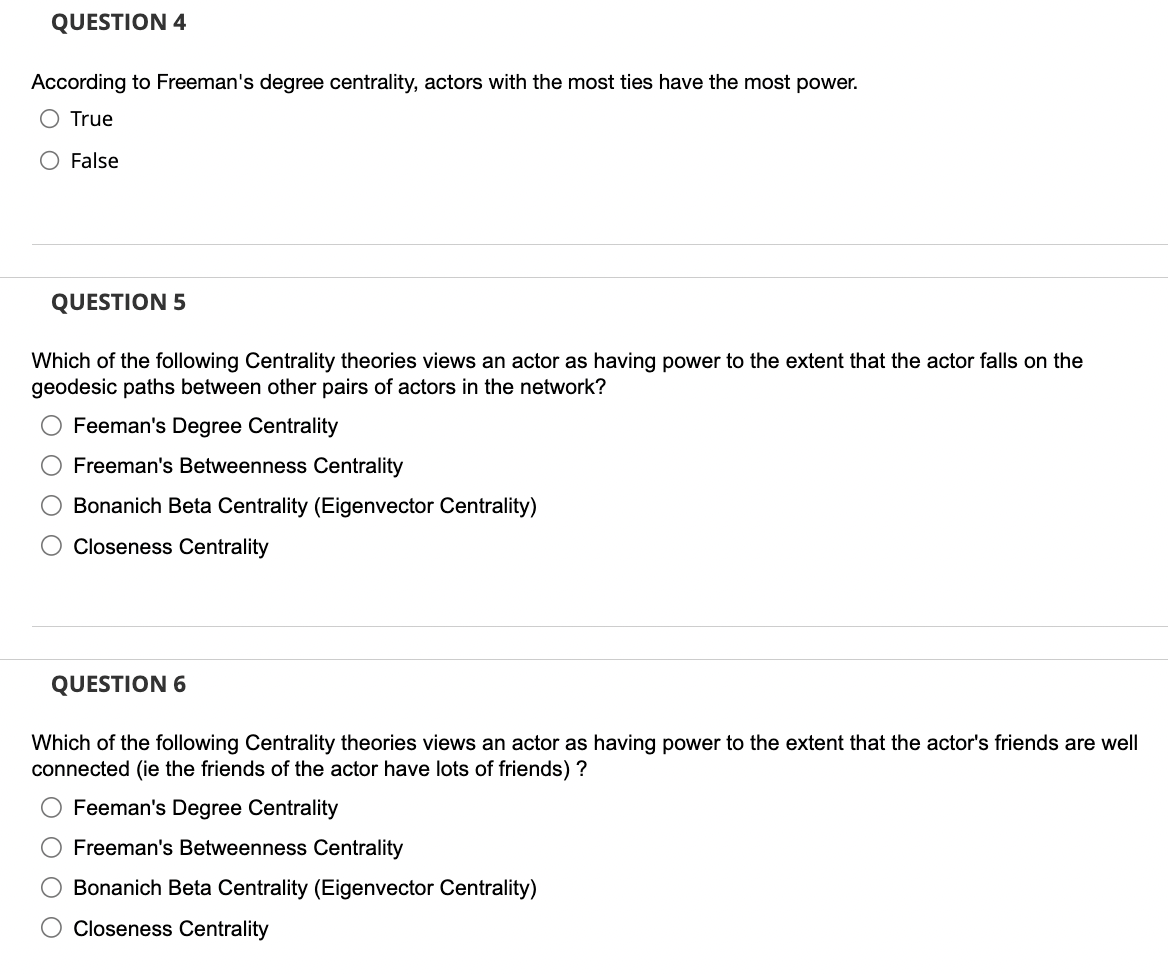 Solved According to Freeman's degree centrality, actors with | Chegg.com
