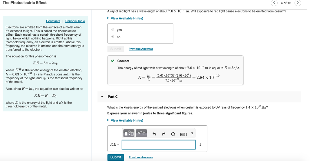 Solved The Photoelectric Effect 4 of 13> A ray of red light | Chegg.com