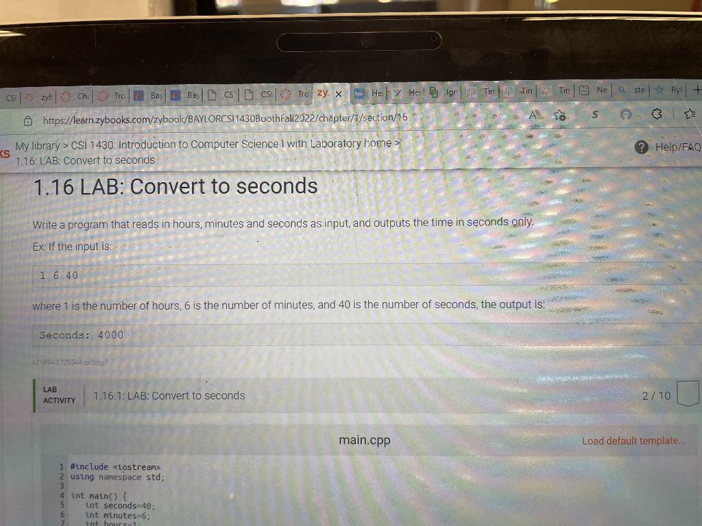 Solved 1 16 1 LAB Convert To Seconds Chegg