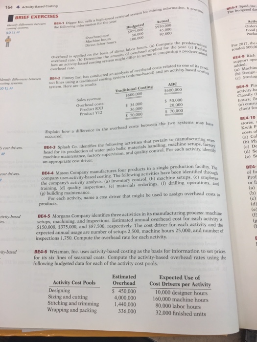 Solved 164 4 Activity Based Costing BRIEF EXERCISES dy inc | Chegg.com