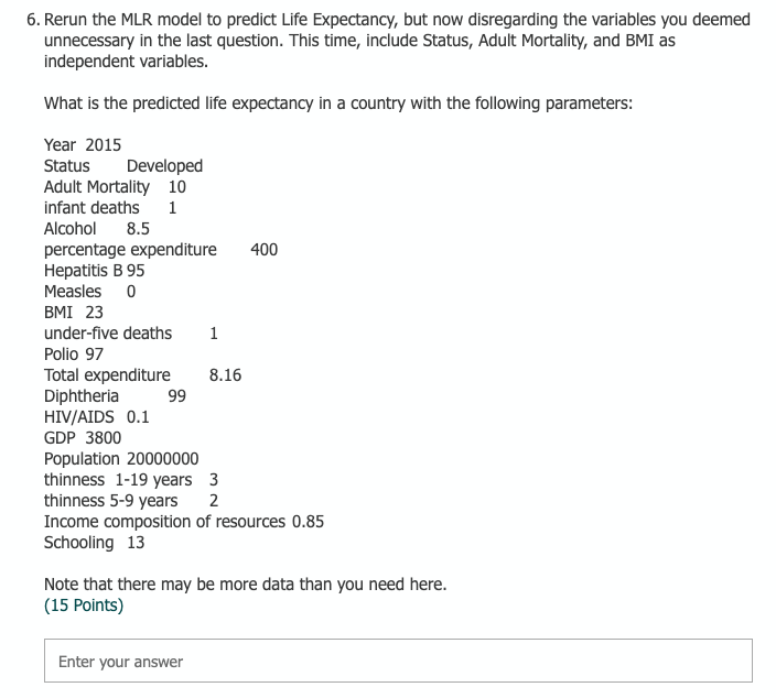 4. In the Life Expectancy Dataset (under Excel tab in | Chegg.com