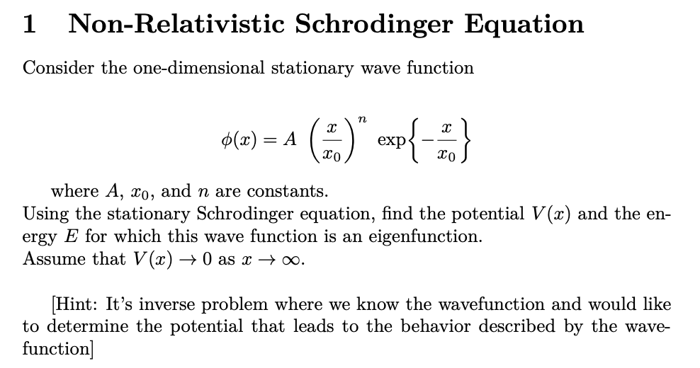 Solved 1 Non-Relativistic Schrodinger Equation Consider the | Chegg.com