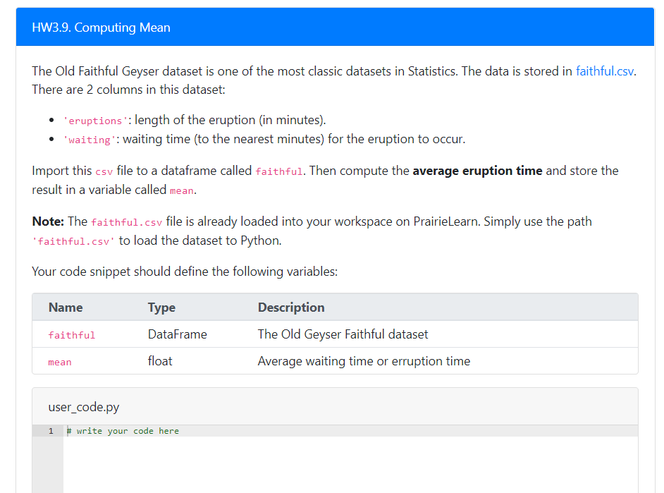 Solved HW3.9. Computing Mean The Old Faithful Geyser dataset | Chegg.com