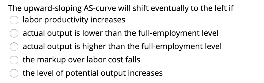 Solved The upward-sloping AS-curve will shift eventually to | Chegg.com