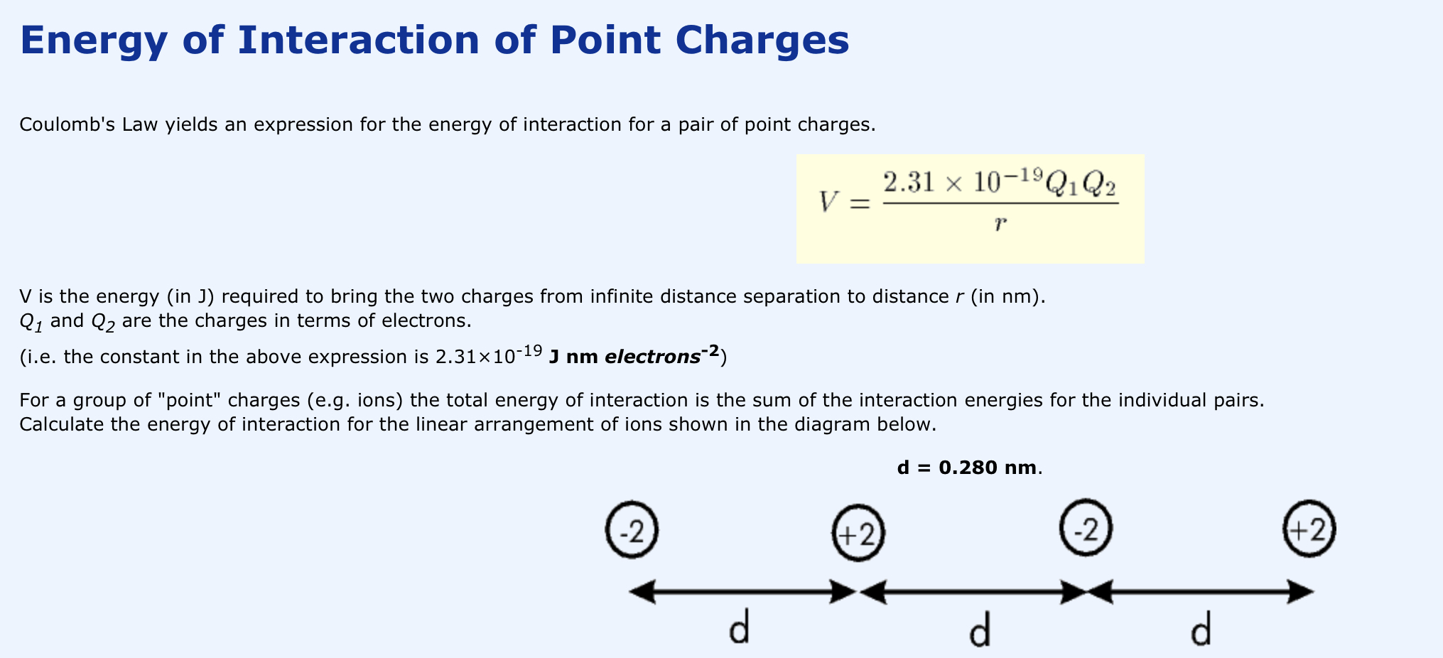 Solved Energy of Interaction of Point Charges Coulomb's Law | Chegg.com