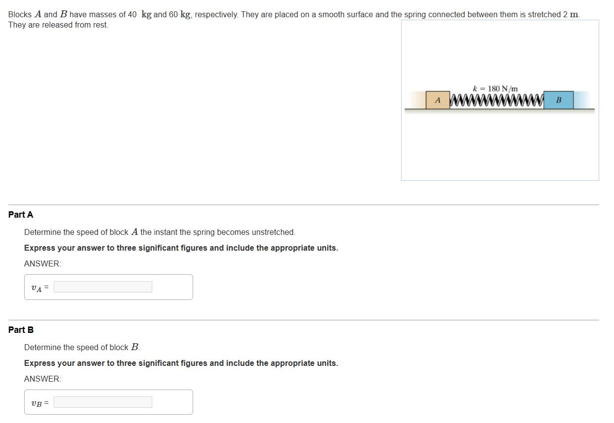Solved Blocks A and B ﻿have masses of 40 kg ﻿and 60 kg , | Chegg.com