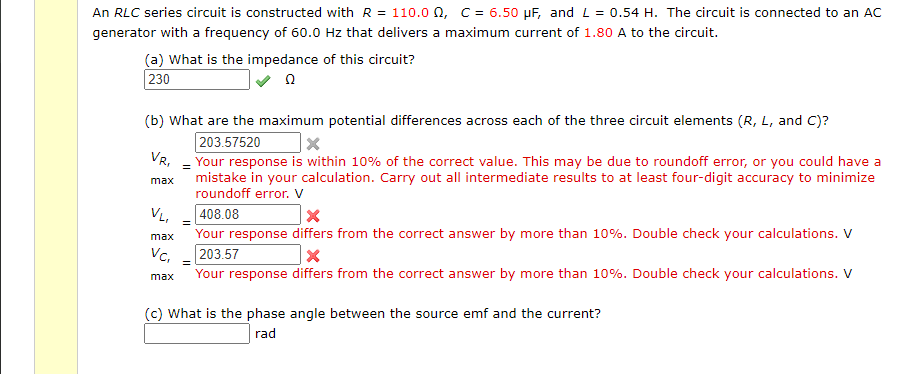 Solved An RLC series circuit is constructed with R = 110.0 | Chegg.com