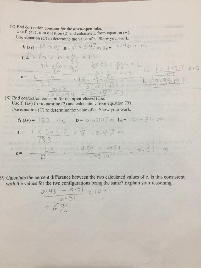 Solved (7) End correction constant for the open-open tube: | Chegg.com