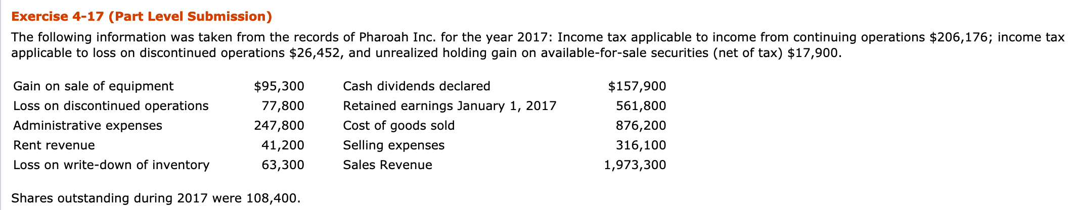 Solved Exercise 4-17 (Part Level Submission) The following | Chegg.com