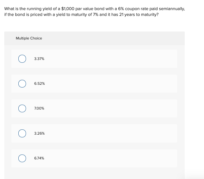 Solved What is the running yield of a $1,000 par value bond | Chegg.com