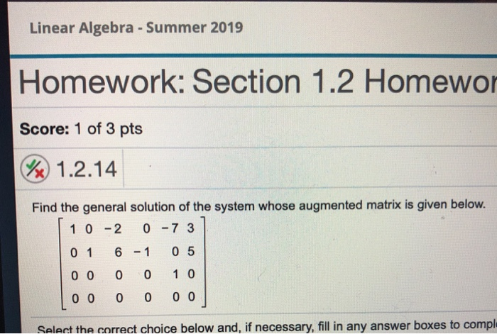 Solved Linear Algebra - Summer 2019 Homework: Section 1.2 | Chegg.com
