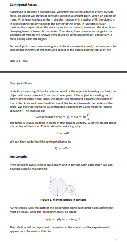 Centripetal Force Pre-Lab Assignment (1 point) 1. | Chegg.com