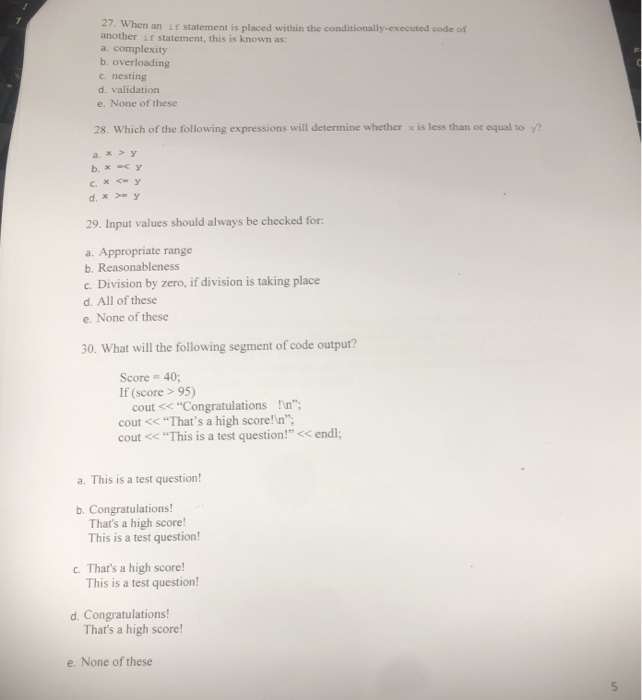 Solved 27. When another if statement, this is known as: an | Chegg.com