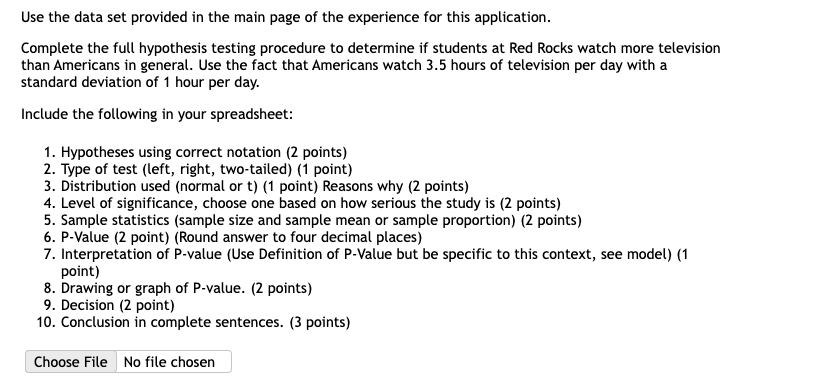 Solved Use the data set provided in the main page of the | Chegg.com