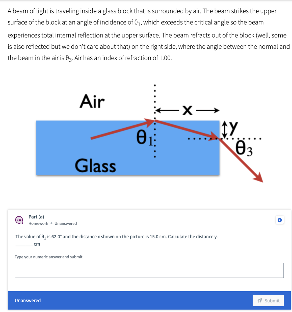 Solved A beam of light is traveling inside a glass block | Chegg.com