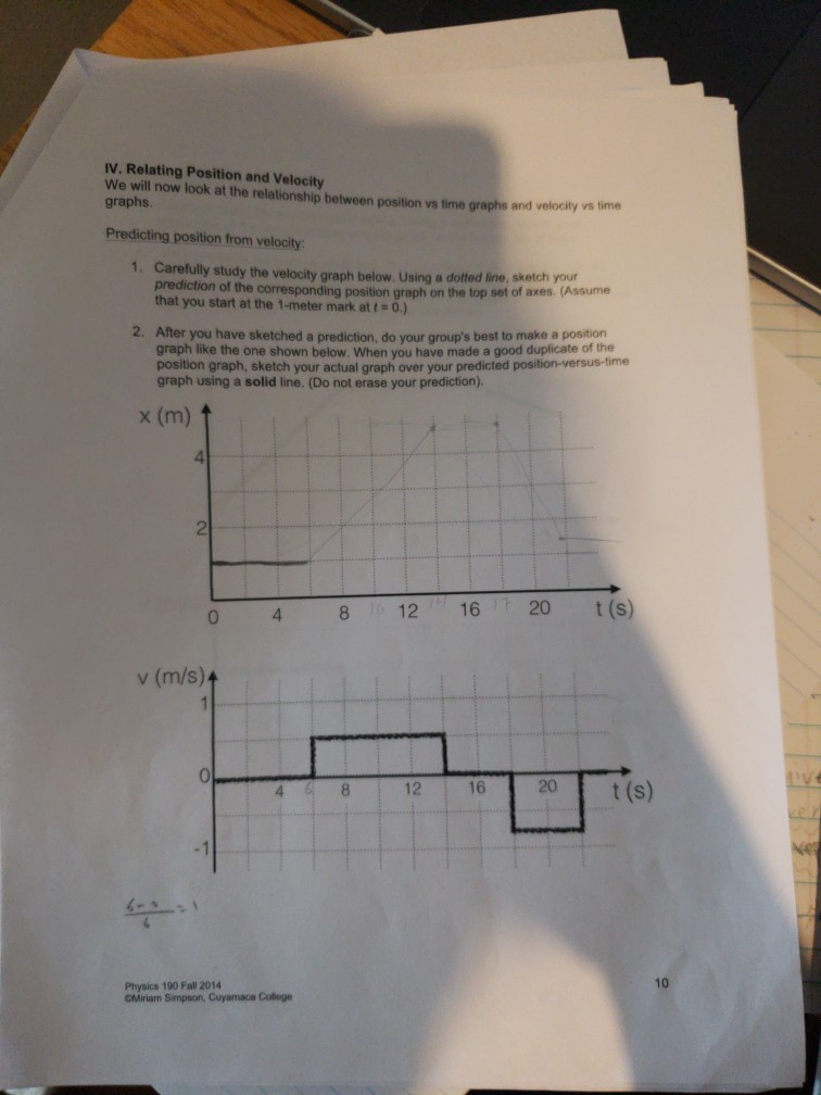 Solved IV. Relating Position and Velocity We will now look | Chegg.com