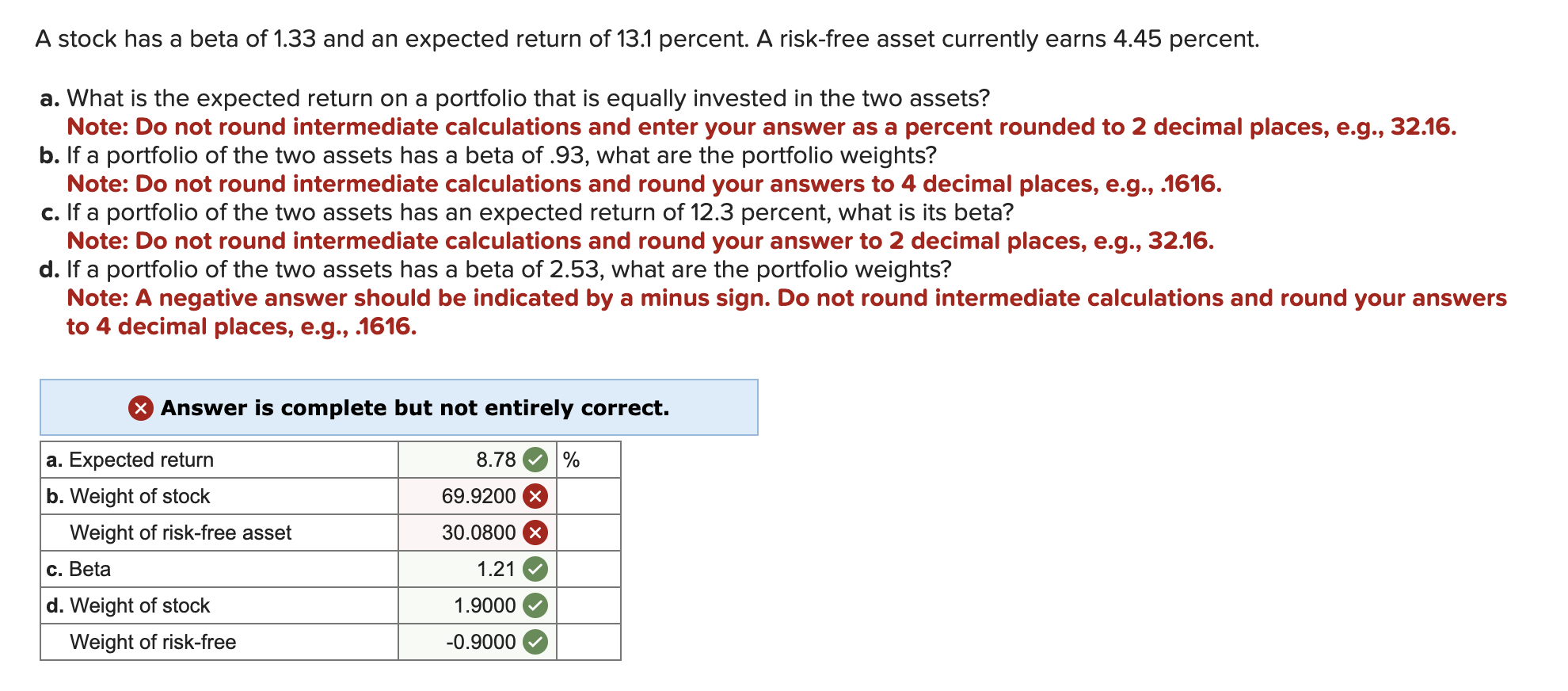 Solved A stock has a beta of 1.33 and an expected return of | Chegg.com
