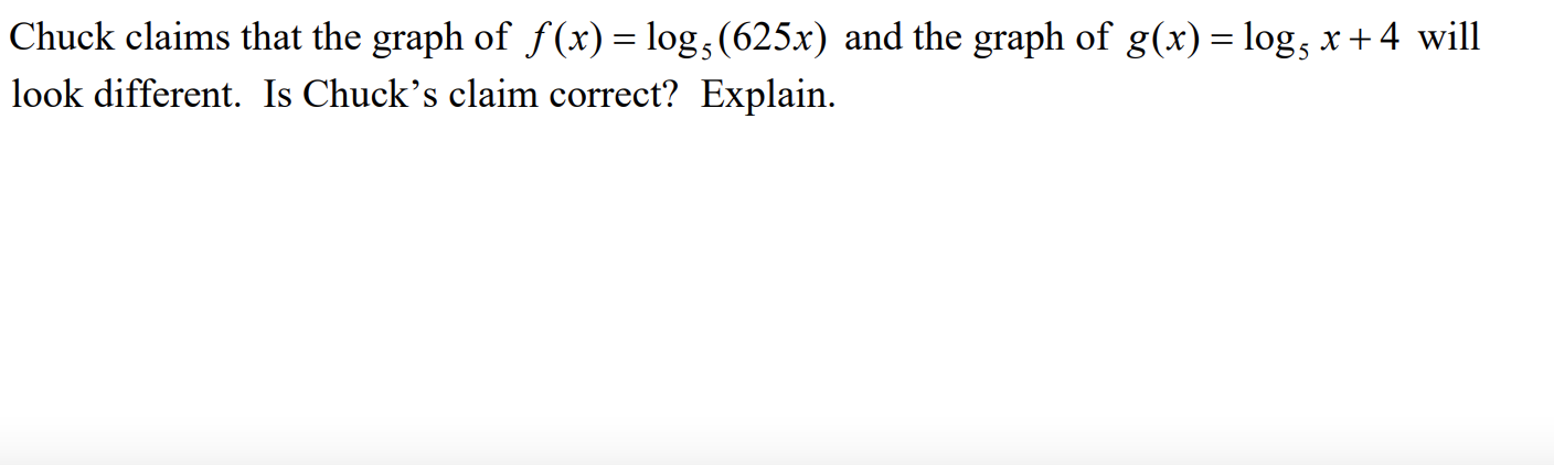 Solved - 5 Chuck claims that the graph of f(x) = logs (625x) | Chegg.com