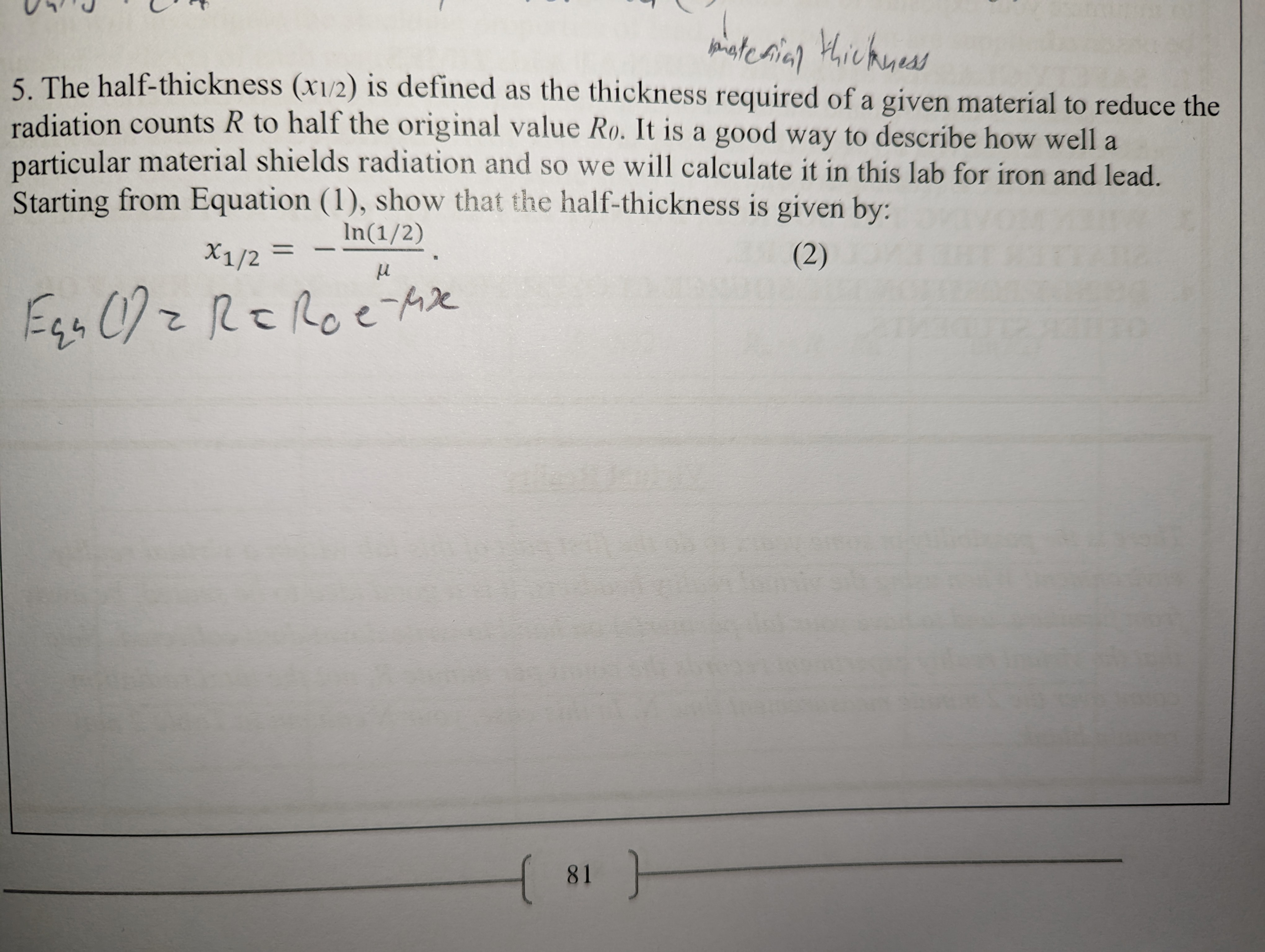 Solved 5. The half-thickness (x1/2) is defined as the | Chegg.com