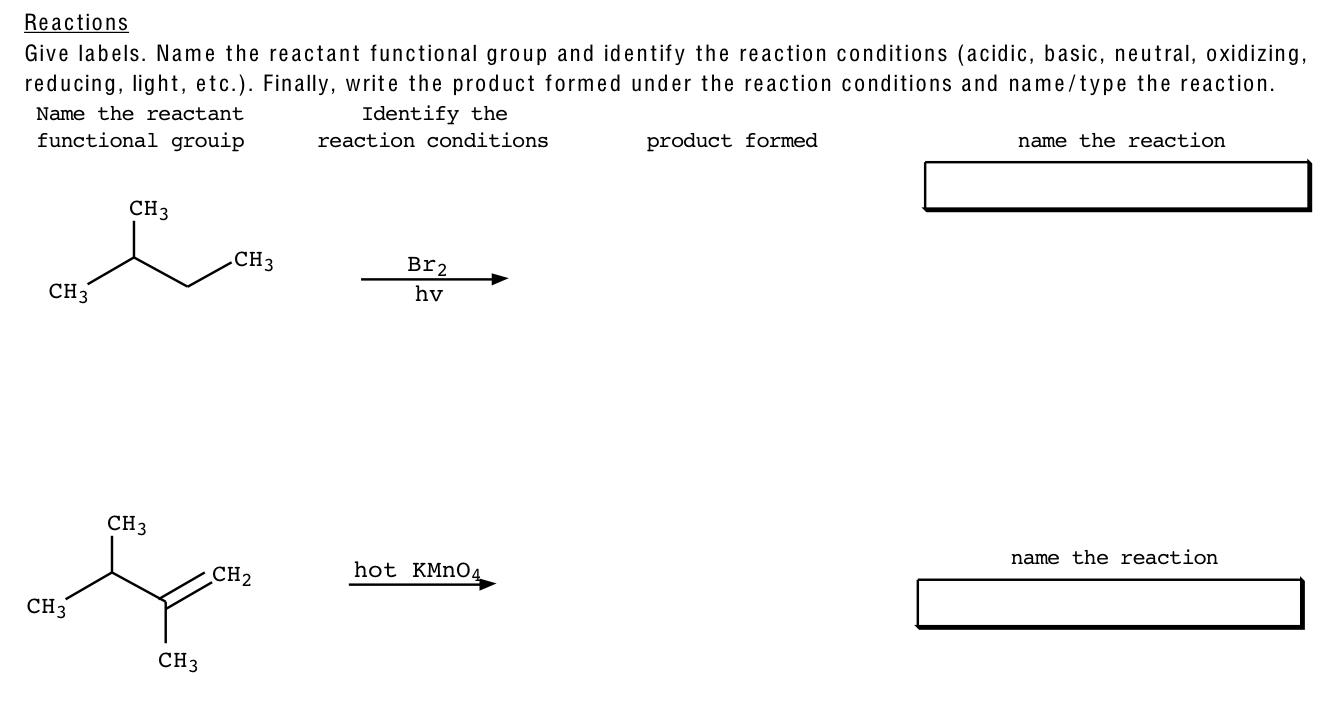 Solved Reactions Give labels. Name the reactant functional | Chegg.com