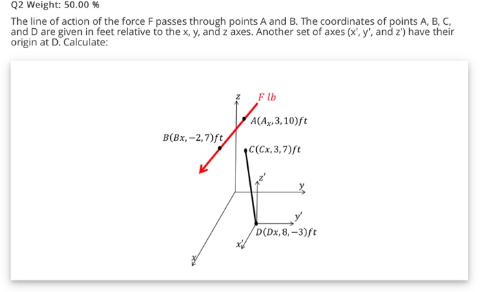 Solved Q2 Weight: 50.00% The line of action of the force F | Chegg.com