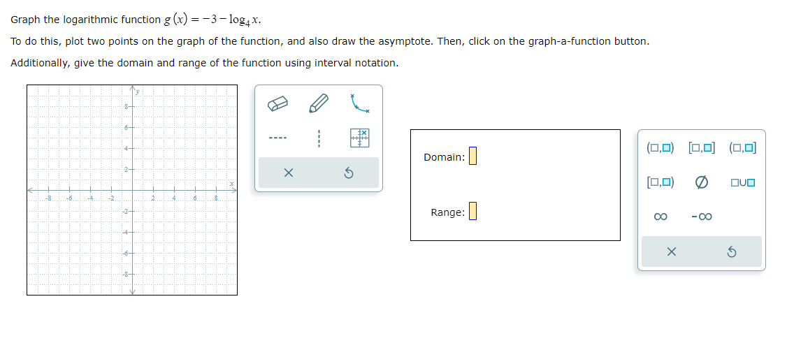 Solved Graph the logarithmic function g(x)=−3−log4x. To do | Chegg.com