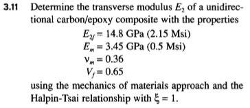 Solved 3.11 Determine the transverse modulus E, of a | Chegg.com