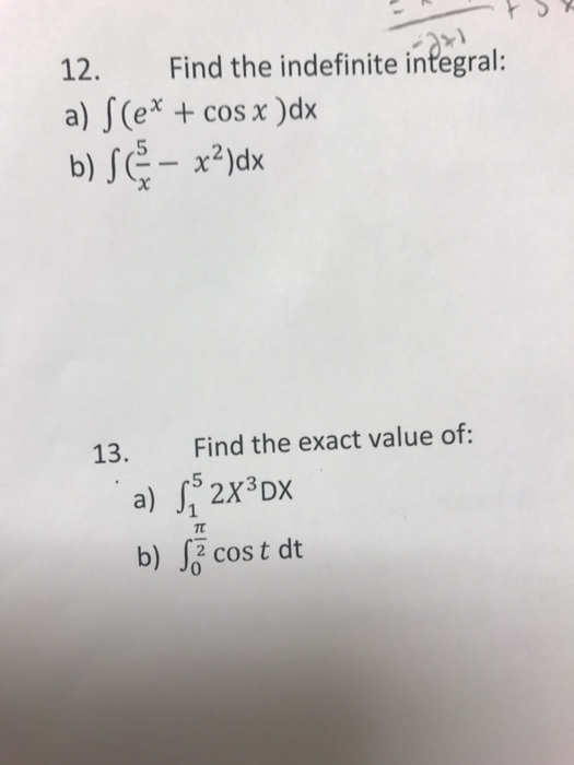 Solved Find the indefinite integral: a) integral (e^x + cos | Chegg.com