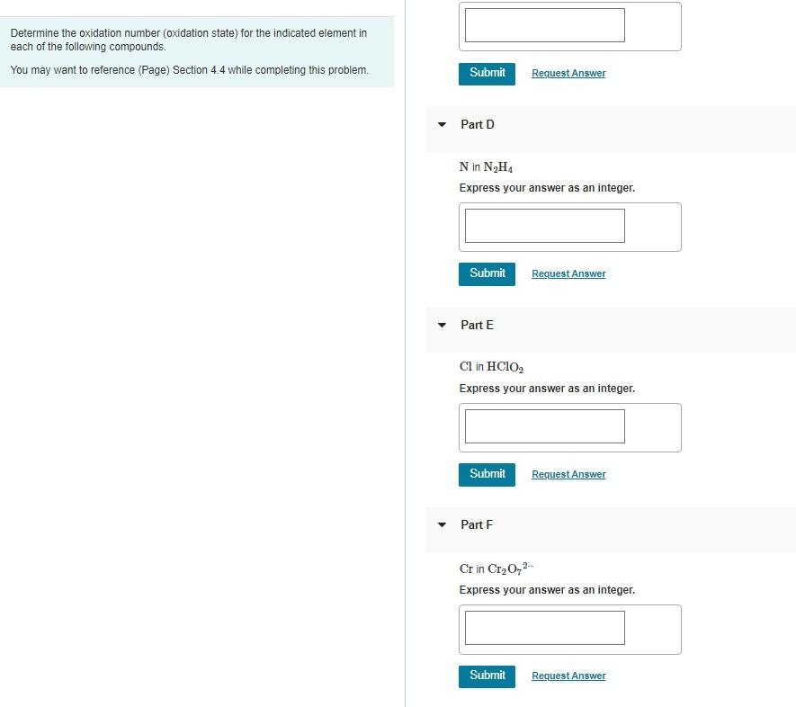 Solved Determine the oxidation number (oxidation state) for | Chegg.com