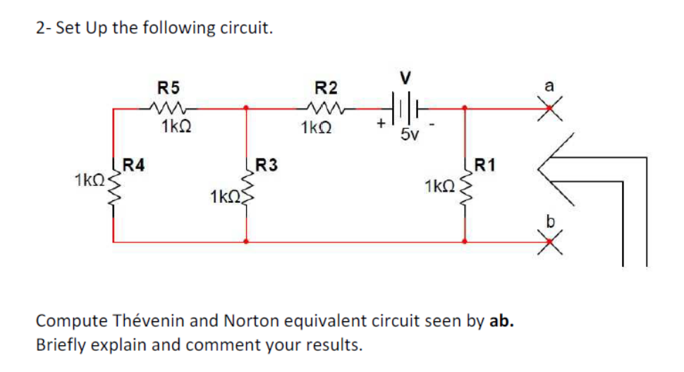 Solved 2- Set Up the following circuit. Compute Thévenin and | Chegg.com