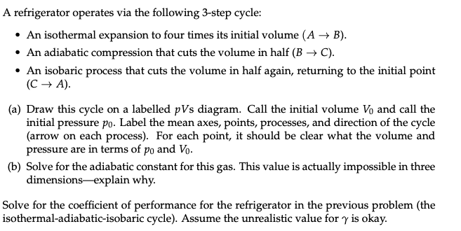 Solved A refrigerator operates via the following 3-step | Chegg.com
