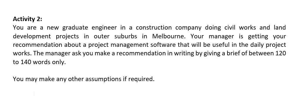 Solved Activity 2: You are a new graduate engineer in a | Chegg.com