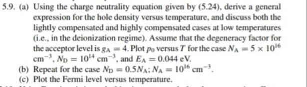 Solved 5.9. (a) Using the charge neutrality equation given | Chegg.com