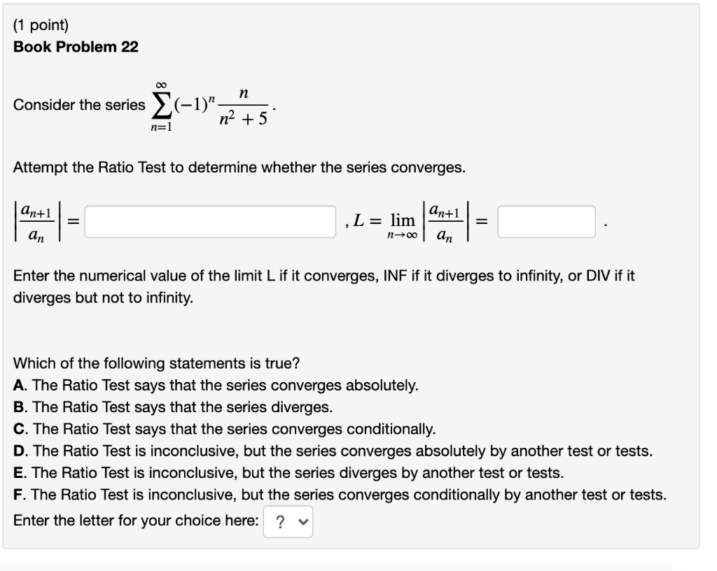 Solved (1 point) Book Problem 22 00 Consider the series | Chegg.com