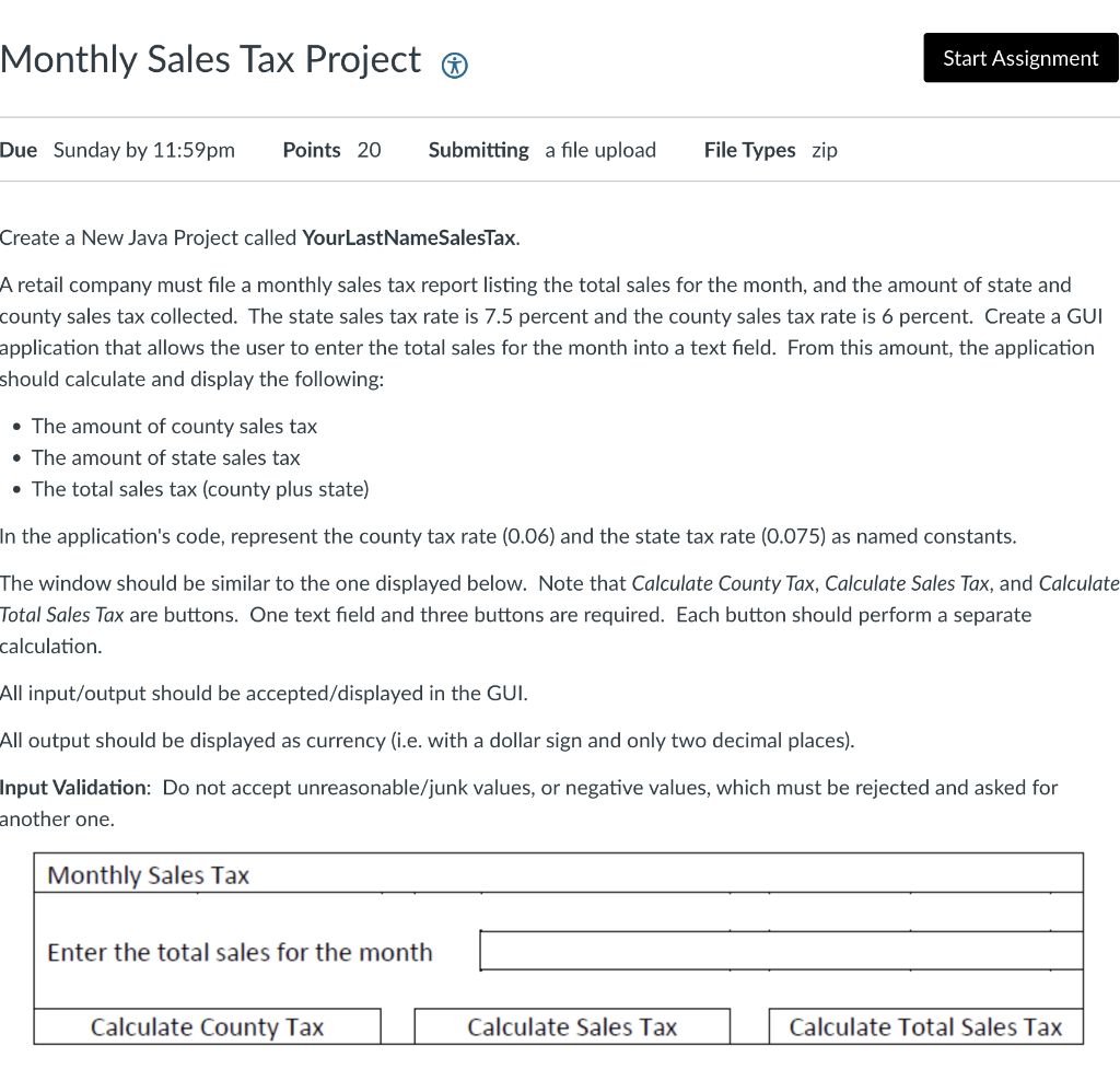 Solved Monthly Sales Tax Project (JAVA) NOTE: Please | Chegg.com