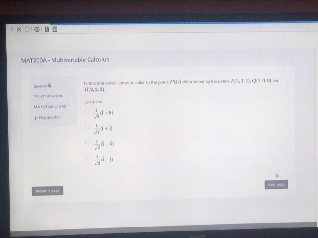 Solved -> XCO B MAT203A - Multivariable Calculus Question 5 | Chegg.com
