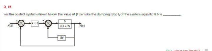 Solved Q. 16 For the control system shown below, the value | Chegg.com