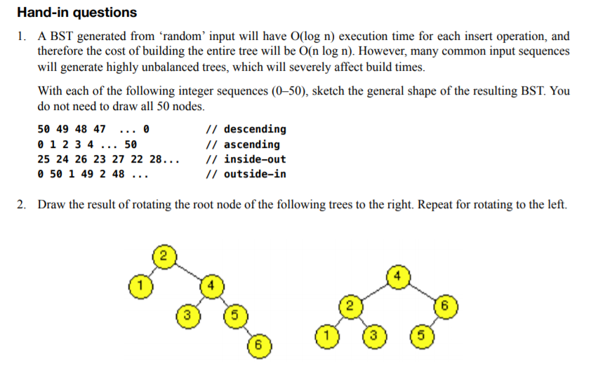 Solved Hand-in questions A BST generated from 'random' input | Chegg.com