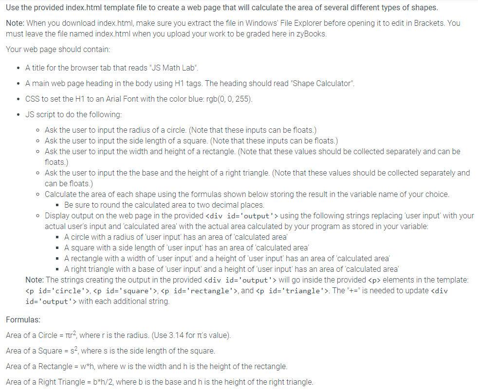 Solved Use the provided index.html template file to create a | Chegg.com