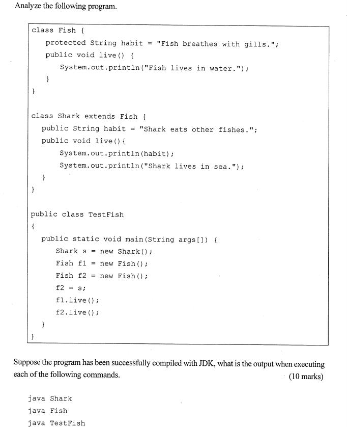 Solved Analyze the following program. class Fish protected | Chegg.com