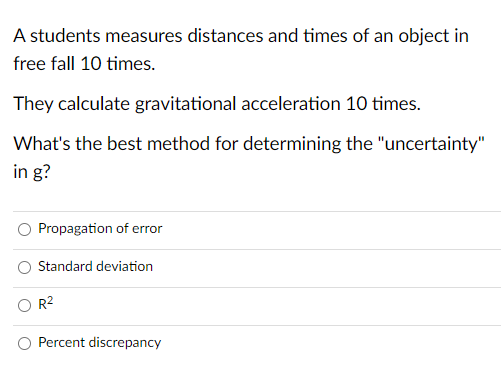 Solved A students measures distances and times of an object | Chegg.com
