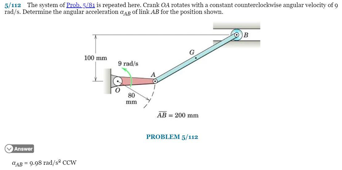 Solved 5/112 The system of Prob. 5/81 is repeated here. | Chegg.com