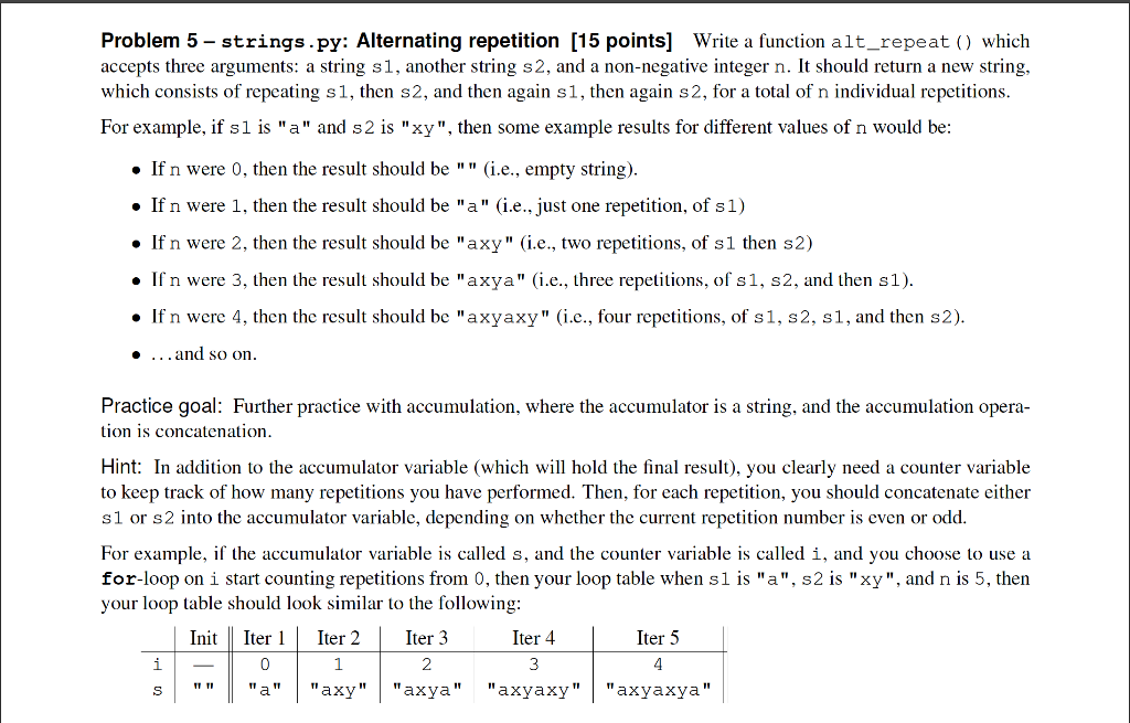 Solved Problem 5 – strings.py: Alternating repetition [15 | Chegg.com